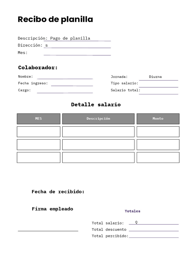 Recibo Pago de Planilla | PDF | Finanzas y dinero
