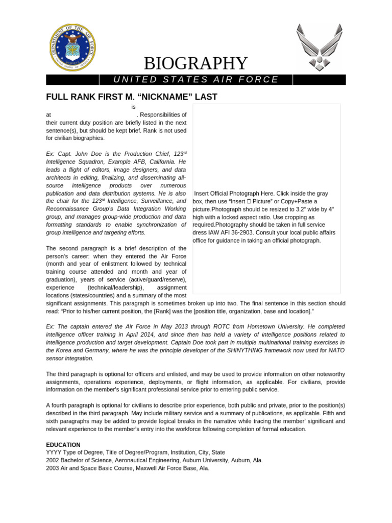 Official Bio Template - 7oct2020 | PDF | Military | Military Of The ...