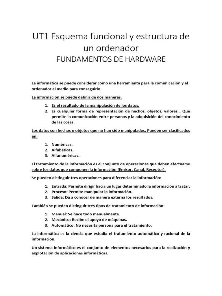 Resumen Ut1 | PDF | Hardware de la computadora | Almacenamiento de datos de la computadora