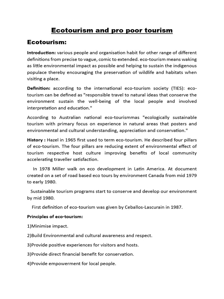 Eco Tourism & Pro Poor Tourism | PDF | Tourism | Sustainability
