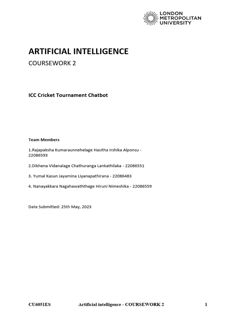 Artificial Intelligence CW2 - Chatbot | PDF | Microsoft Sql Server | Machine Learning