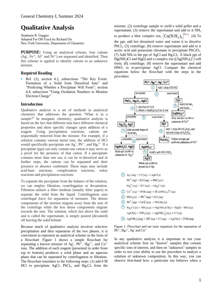 Qualitative Analysis Su24 | PDF | Precipitation (Chemistry) | Hydroxide