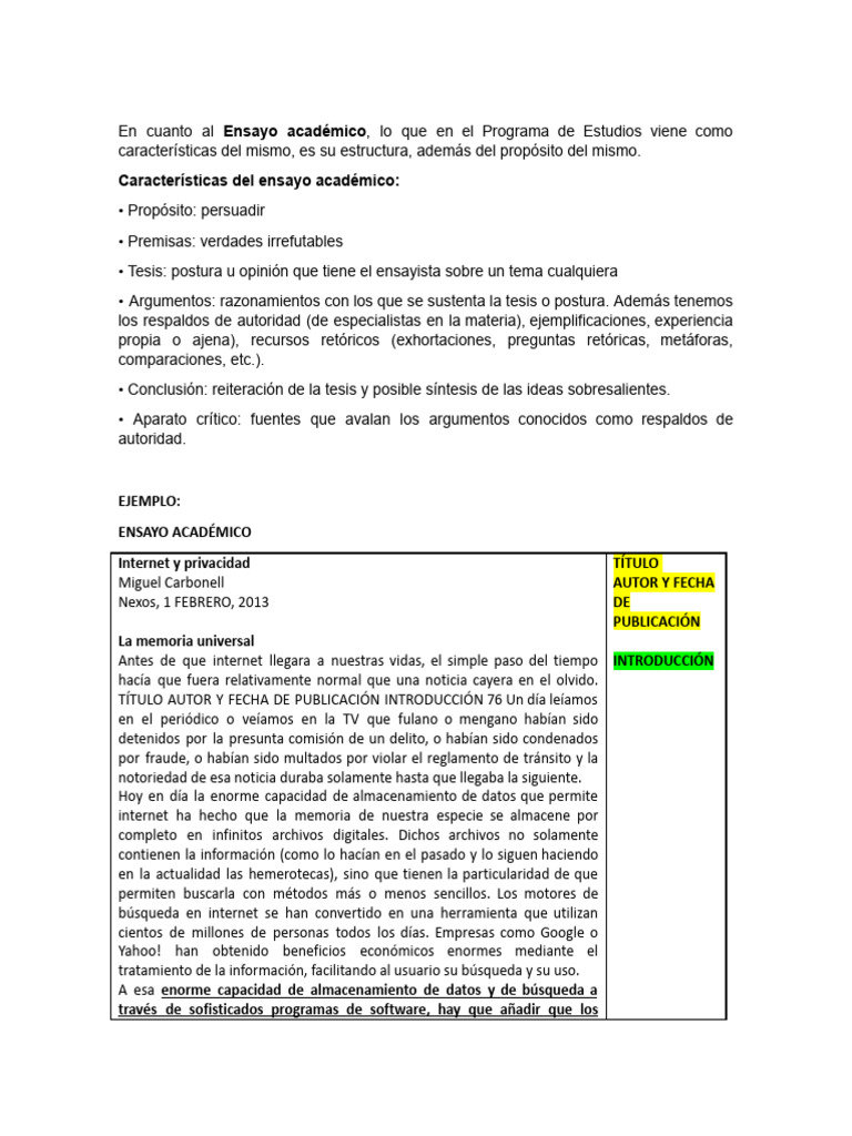 Ensayo Acad Mico | PDF | Internet | Ensayos