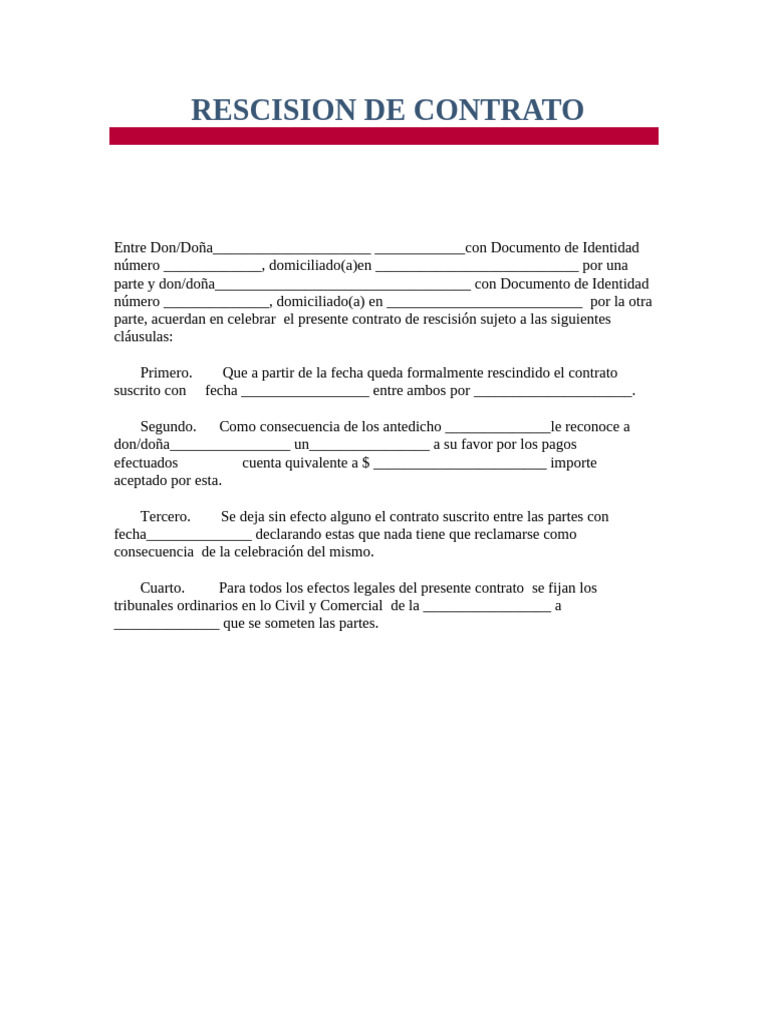 Modelo de Rescisión de Contrato Mercantil | PDF