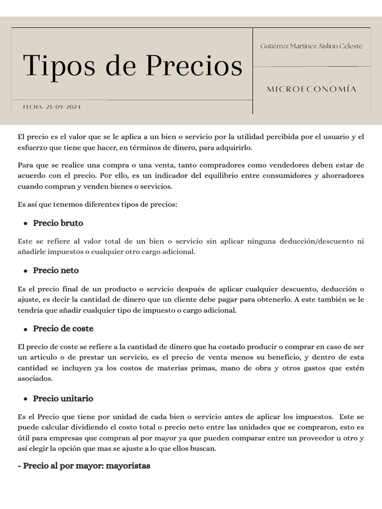 Tipos de Precios | PDF | Precios | Mercado (economía)