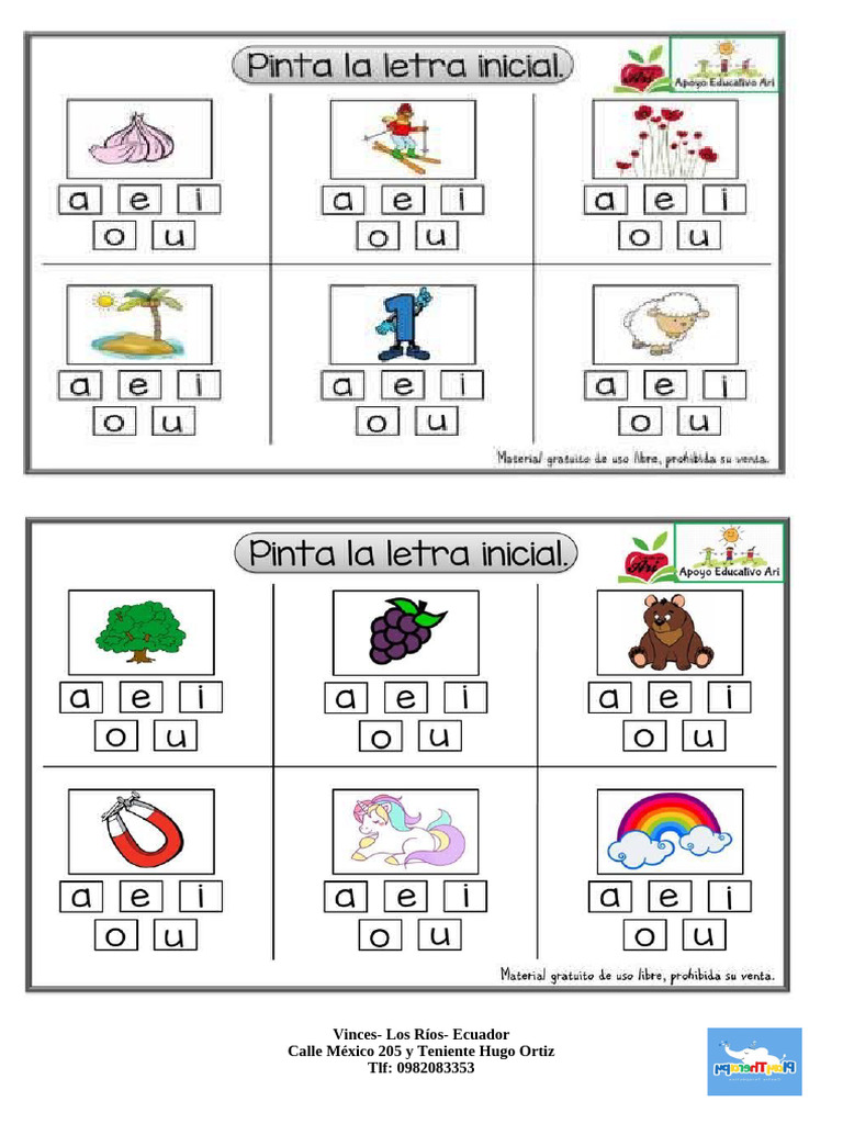 Actividad Conciencia Fonològica Pinto El Sonido Inicial Vocales | PDF