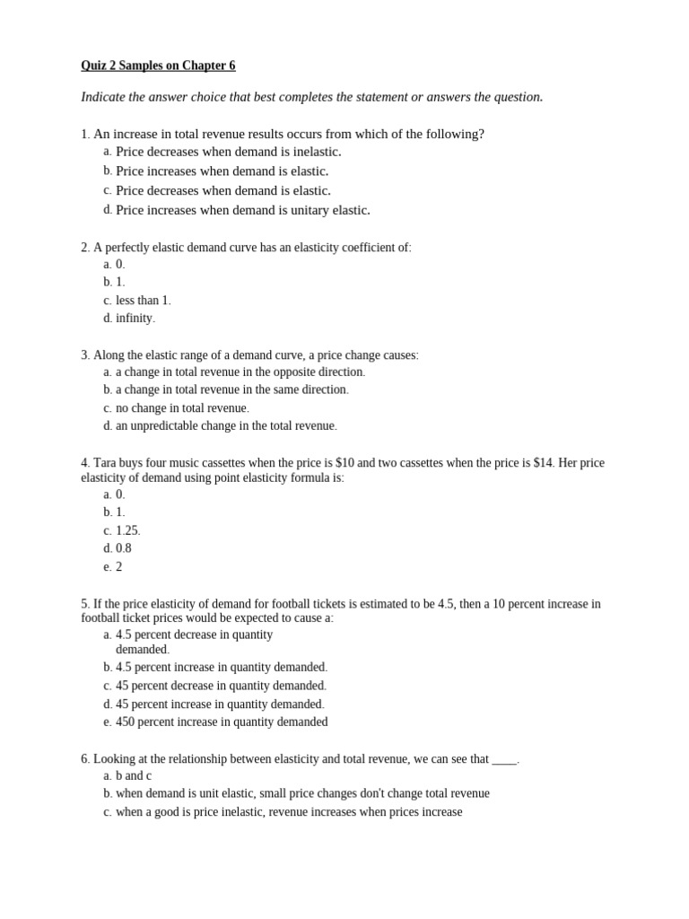 Samples For Quiz 2 | PDF | Demand | Price Elasticity Of Demand