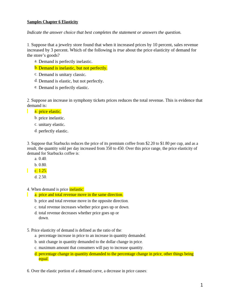Samples Chapter 6 Elasticity | PDF | Demand | Elasticity (Economics)