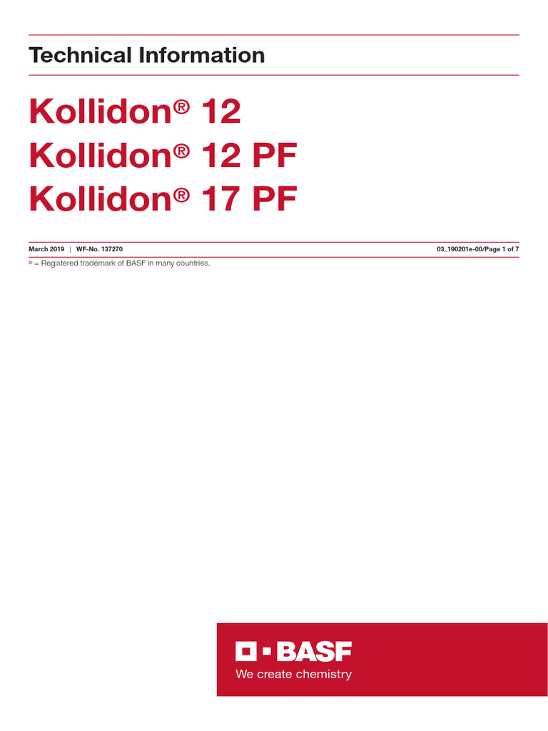 Kollidon-17-Pf Technical Information | PDF | Chemical Substances ...