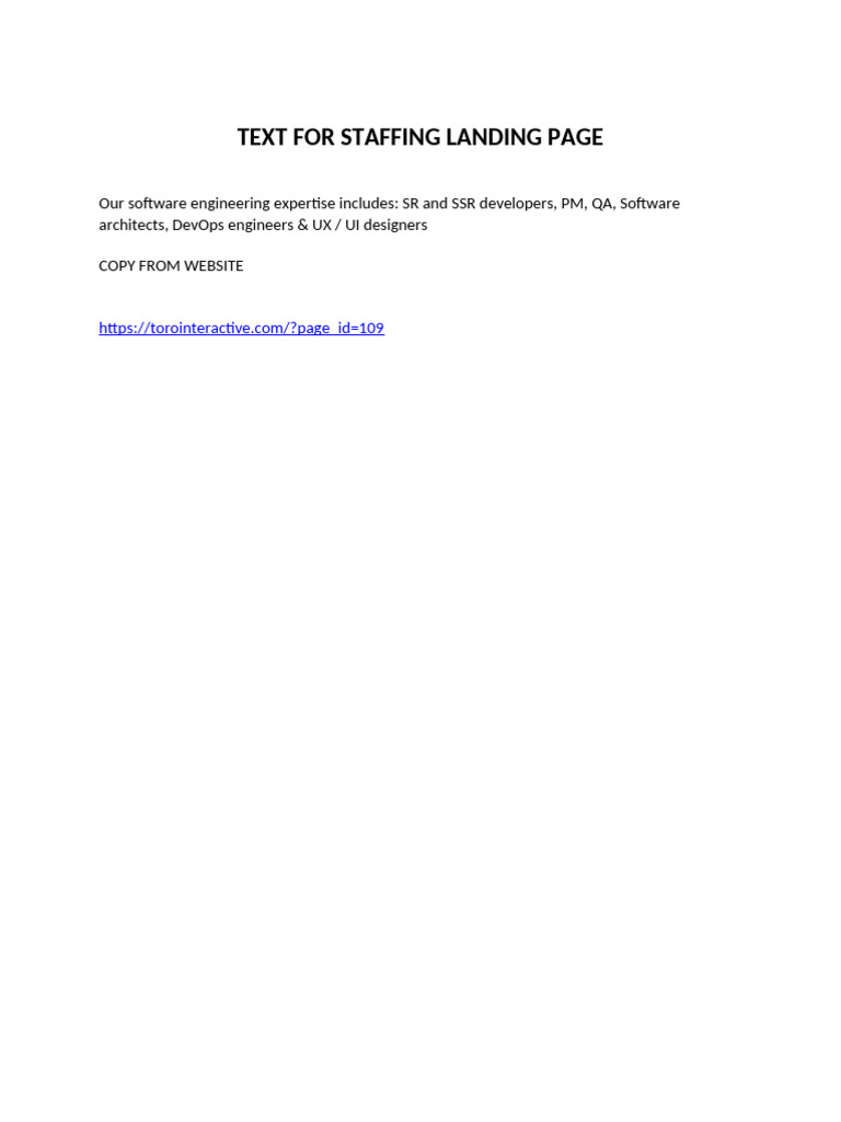 Toro Interactive Text For STAFFING Landing Page | PDF