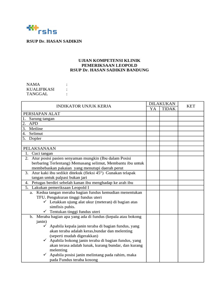 Daftar Tilik Pemeriksaan Leopold | PDF