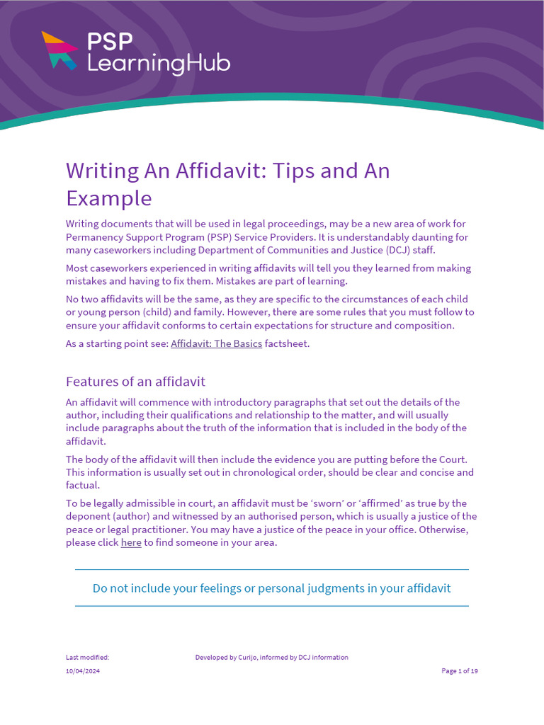 UPDATED 2024 Writing An Affidavit Tips and An Example | PDF | Affidavit