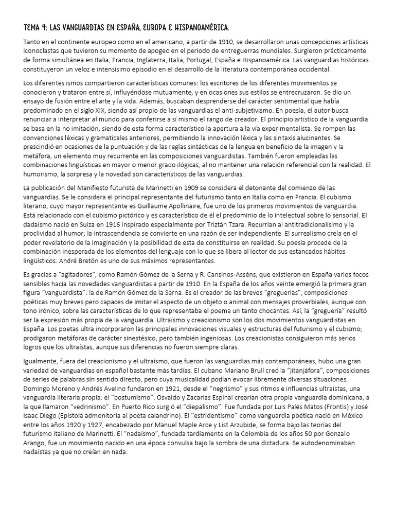 Tema 4 Las Vanguardias en España | PDF | Vanguardia | Movimientos