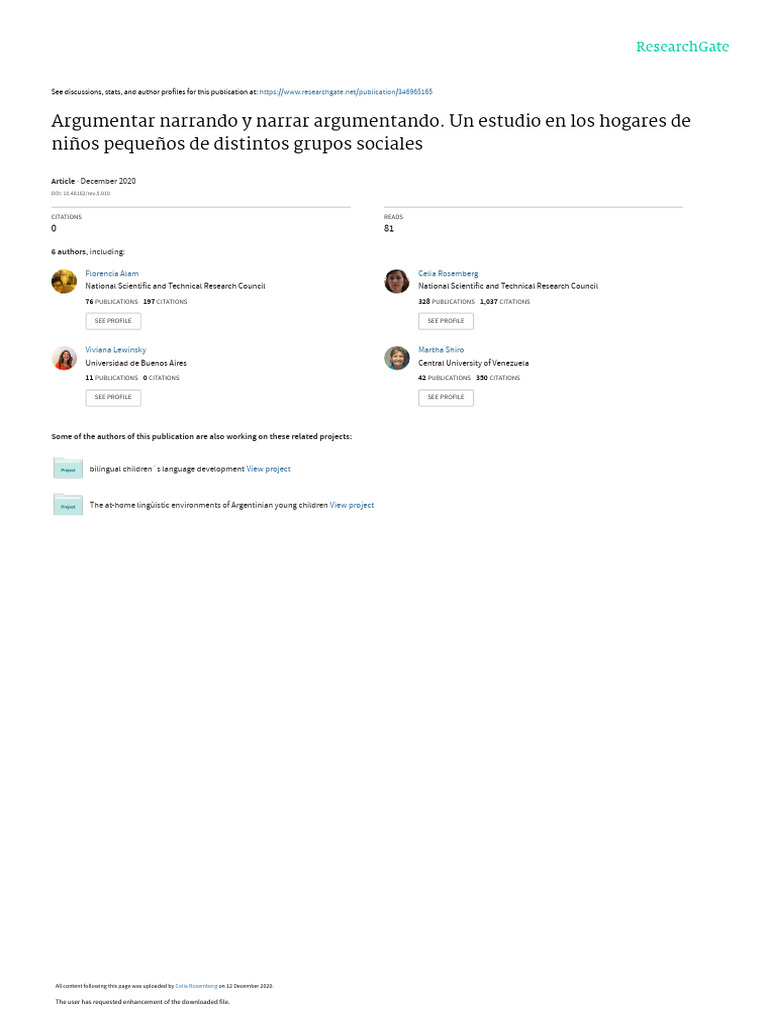 Argumentar Narrando y Narrar Argumentando. Un Estudio en Los Hogares de Niños Pequeños de ...