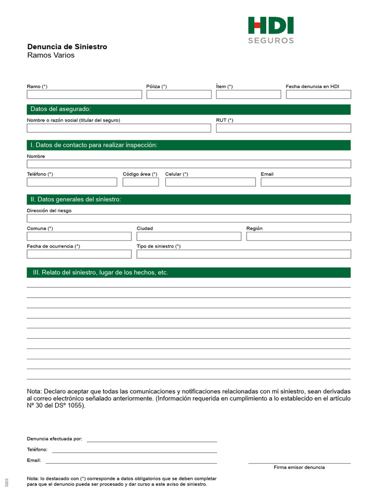 HDI Formulario Denuncio Siniestro | PDF