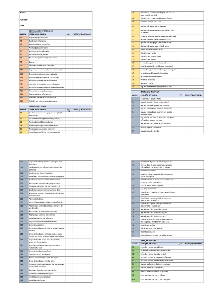 Folha de Registro ABLLS-R OFICIAL4por Folha | PDF | Morfologia ...