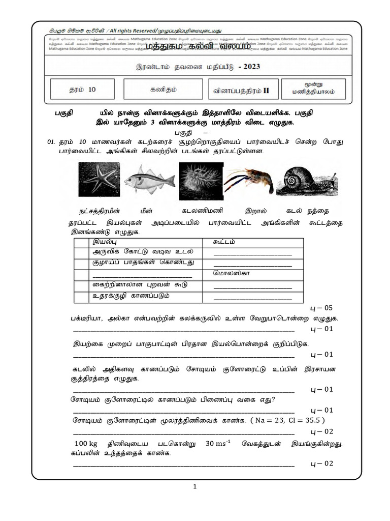 10 Science TM Mathugama 2023 | PDF
