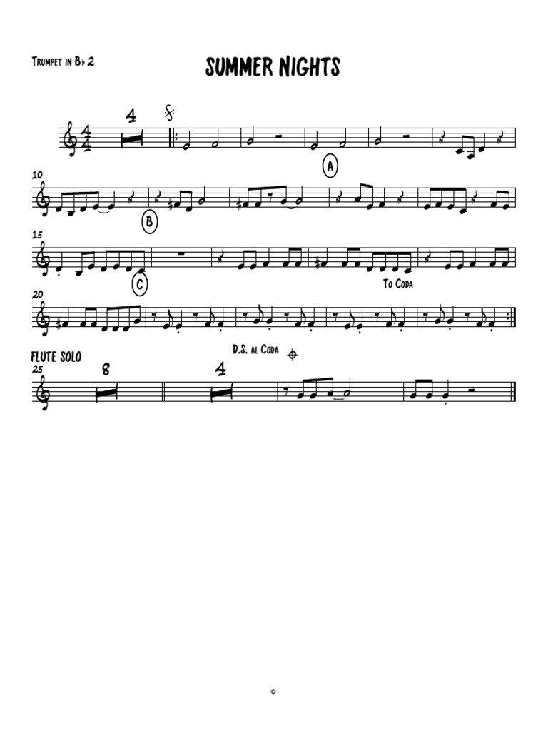 SUMMER NIGHTS - Trumpet in BB 2 | PDF