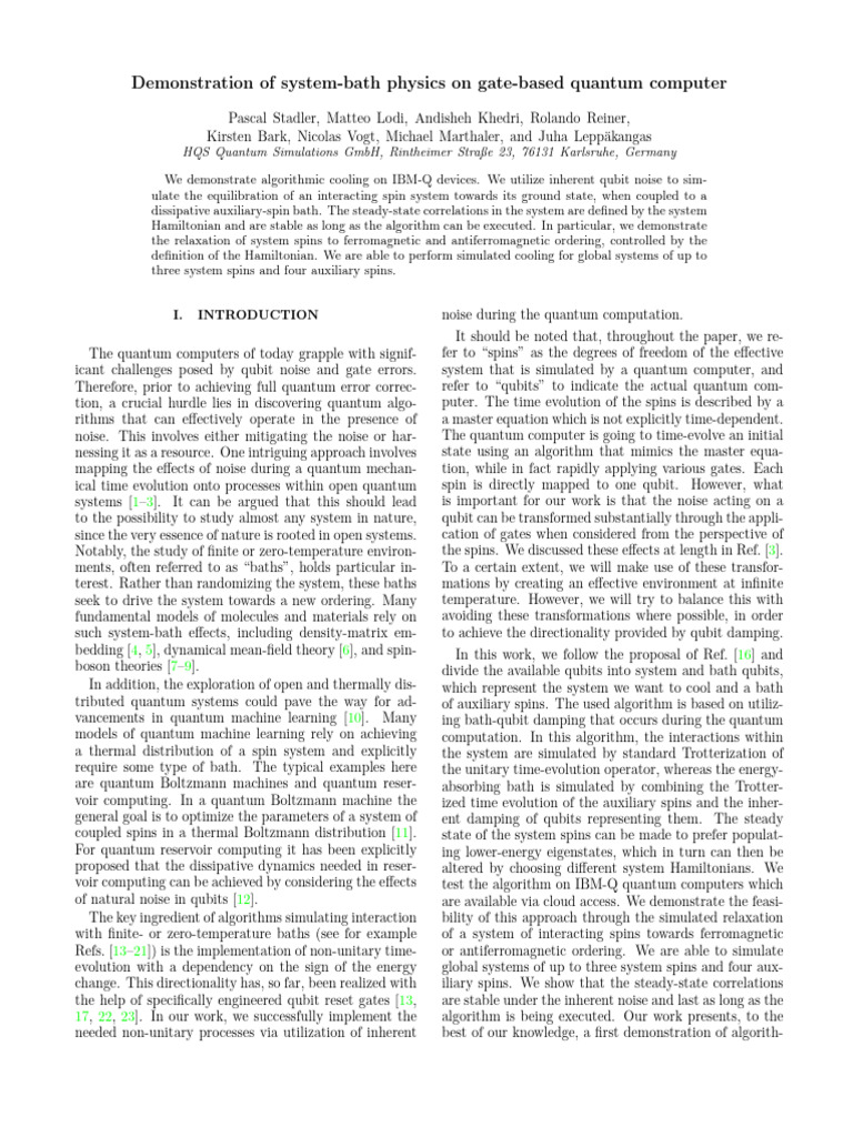 Demonstration of System Bath Physics On Gate Based Quantum 4lppxs0dx4 ...