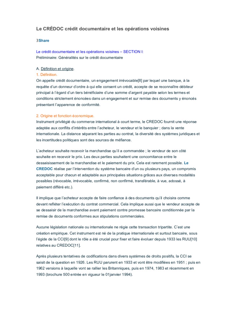 Le CRÉDOC Crédit Documentaire Et Les Opérations Voisines | PDF | Lettre ...