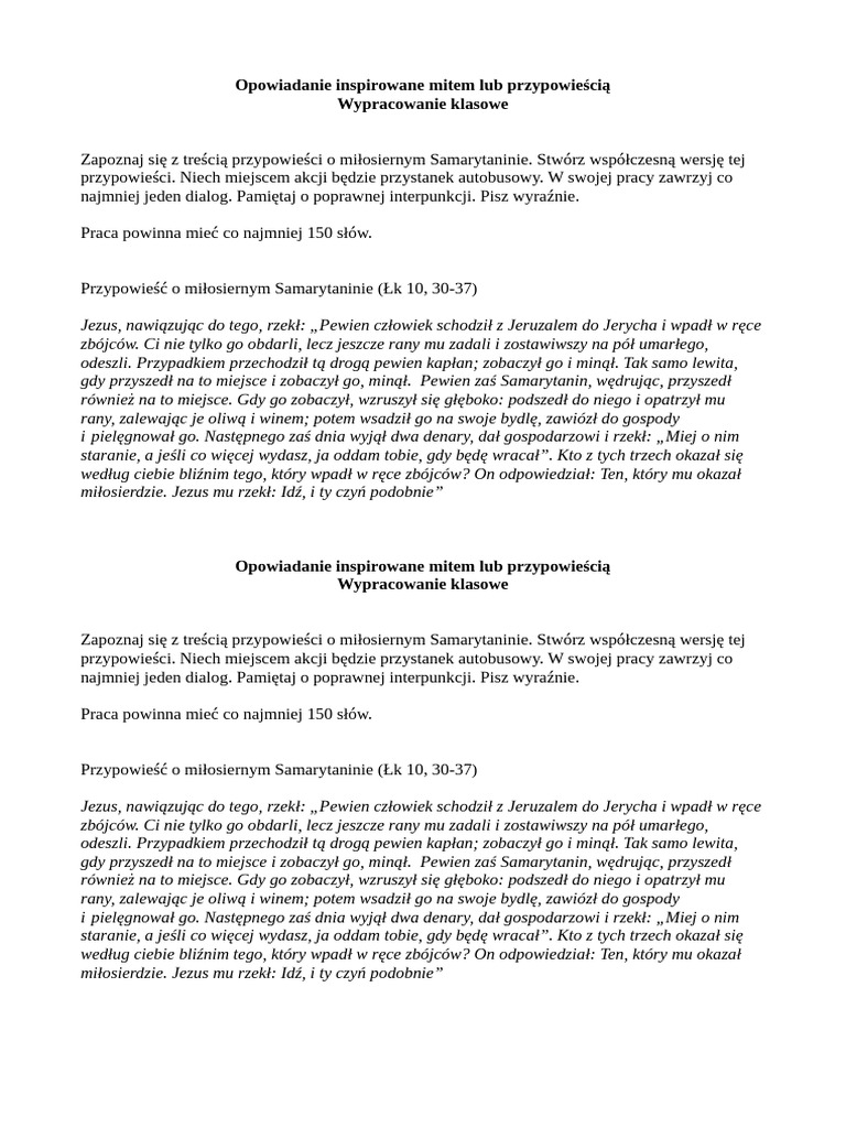 Wypracowanie VII Klasa, Opowiadanie Inspirowane Mitem | PDF