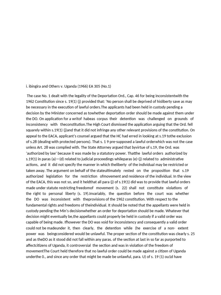 Ibingira v. Uganda Case Summary | PDF | Habeas Corpus | Government
