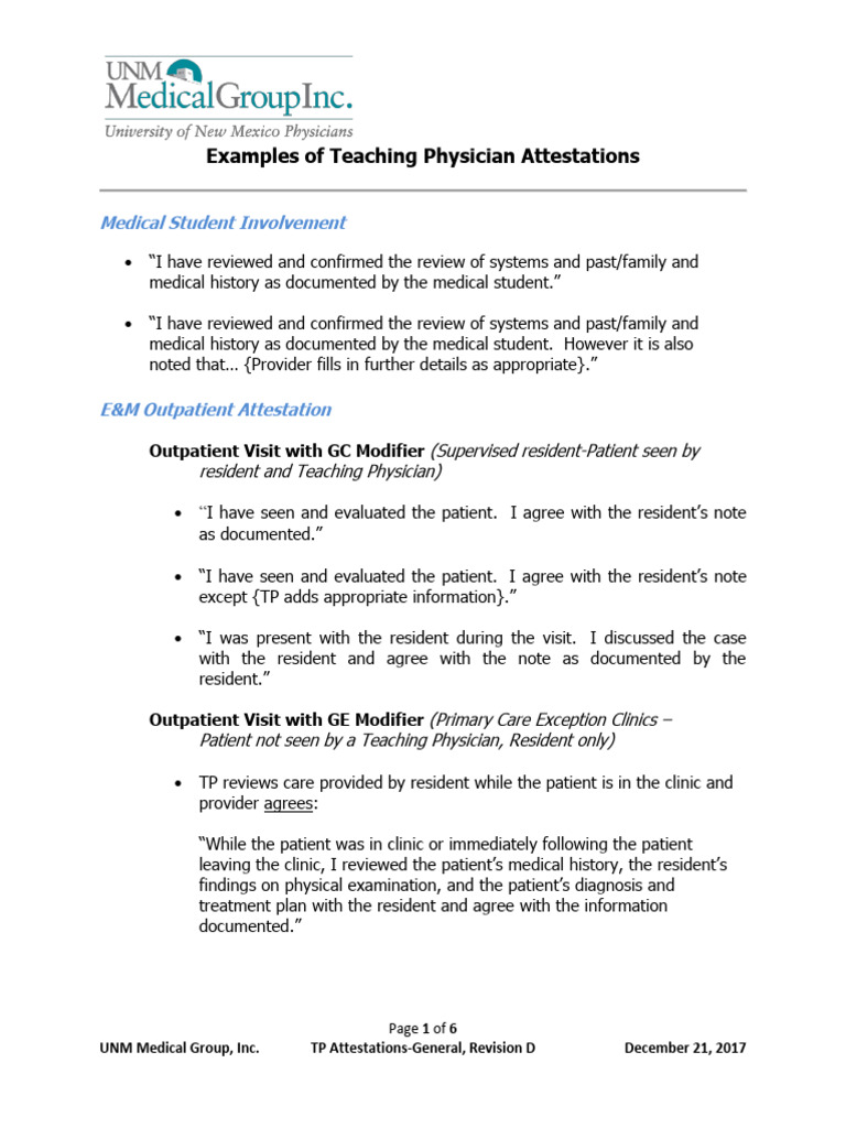 Teaching Physician Attestation Examples | PDF | Endoscopy | Childbirth