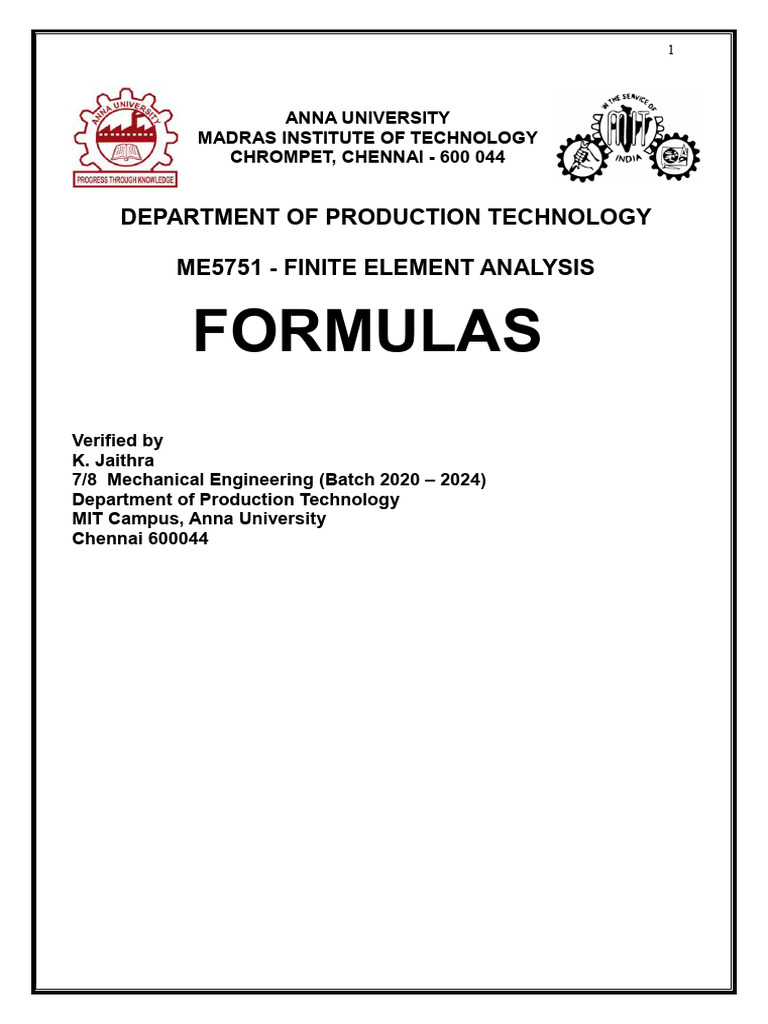 Fea Formulas 2 | PDF
