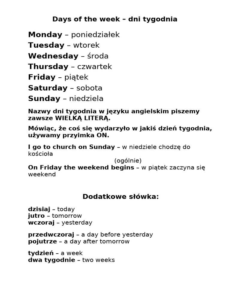 Days of the Week | PDF