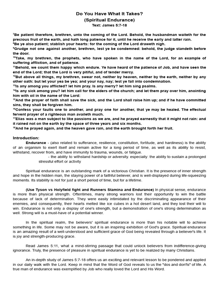 Spiritual Endurance | PDF | Jesus | Prayer