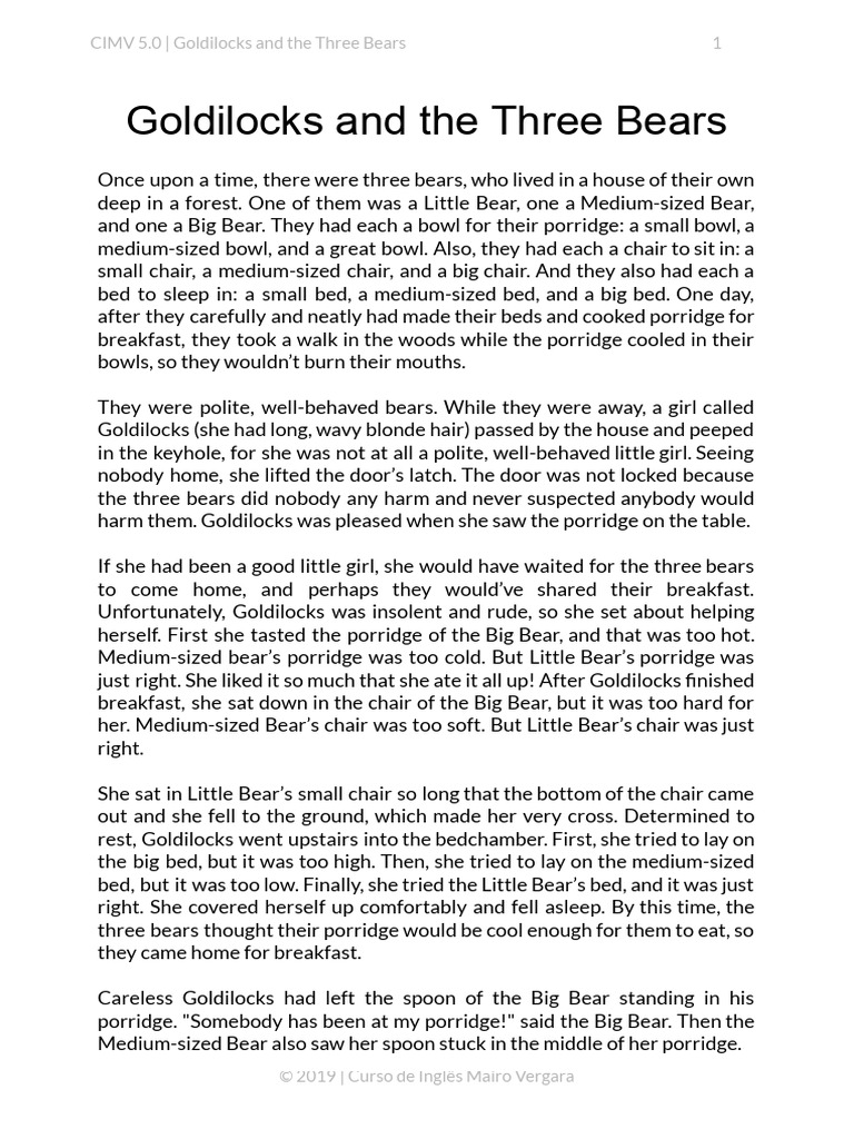 Goldilocks and the Three Bears Summary | PDF | Goldilocks And The Three ...