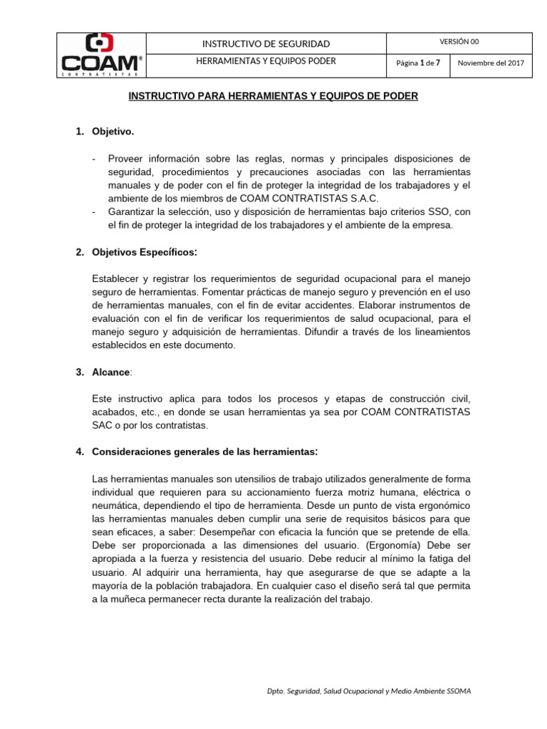 Instructivo de Uso de Herramientas y Equipos de Poder | PDF | Herramientas | Seguridad y salud ...