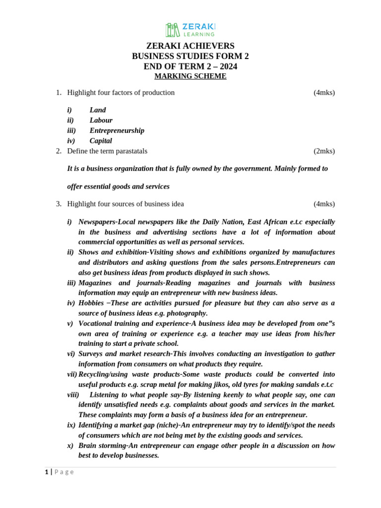 Business Studies - Marking Scheme | PDF | Insurance | Indemnity