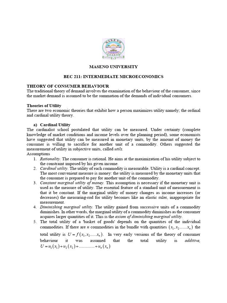 Intermediate Microeconomics Notes PDF | PDF | Utility | Economic Theories