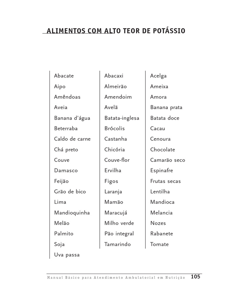 Alimentos Ricos em Potássio | PDF | Gastronomia, comida e vinho