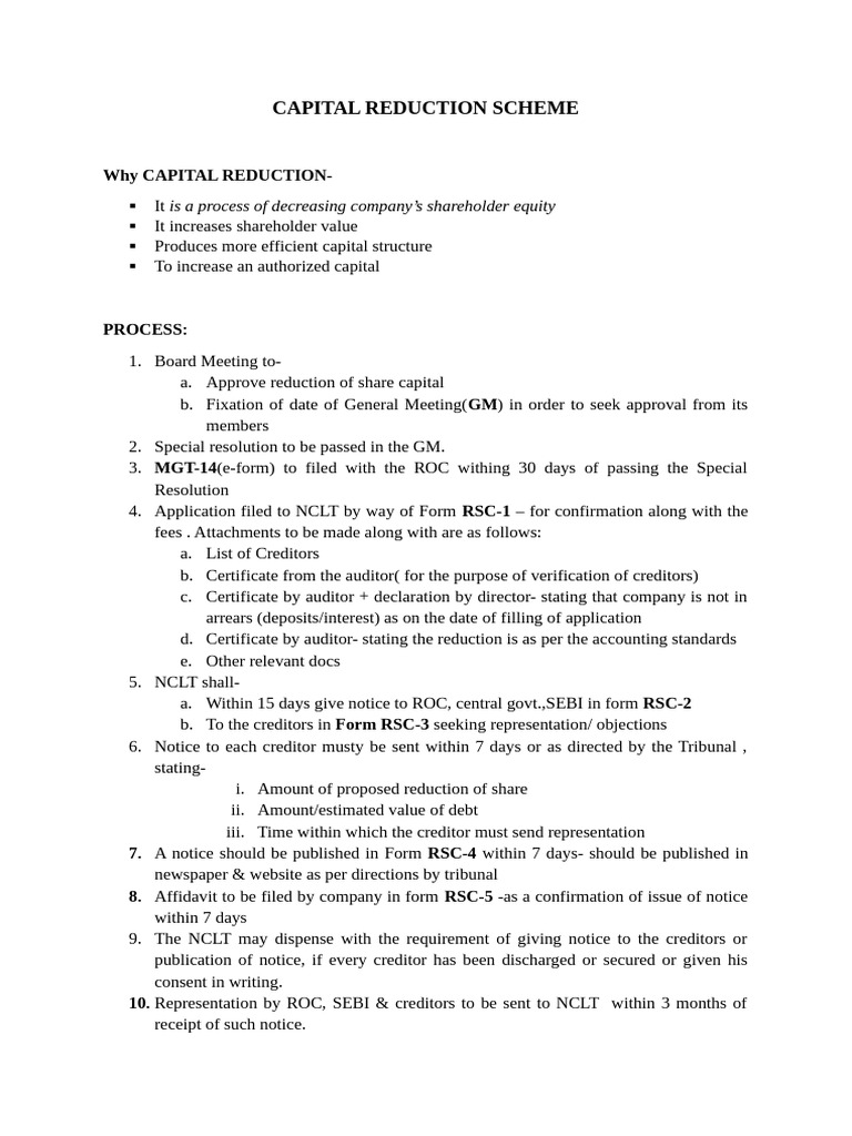 Capital Reduction Scheme | PDF | Corporations | Business