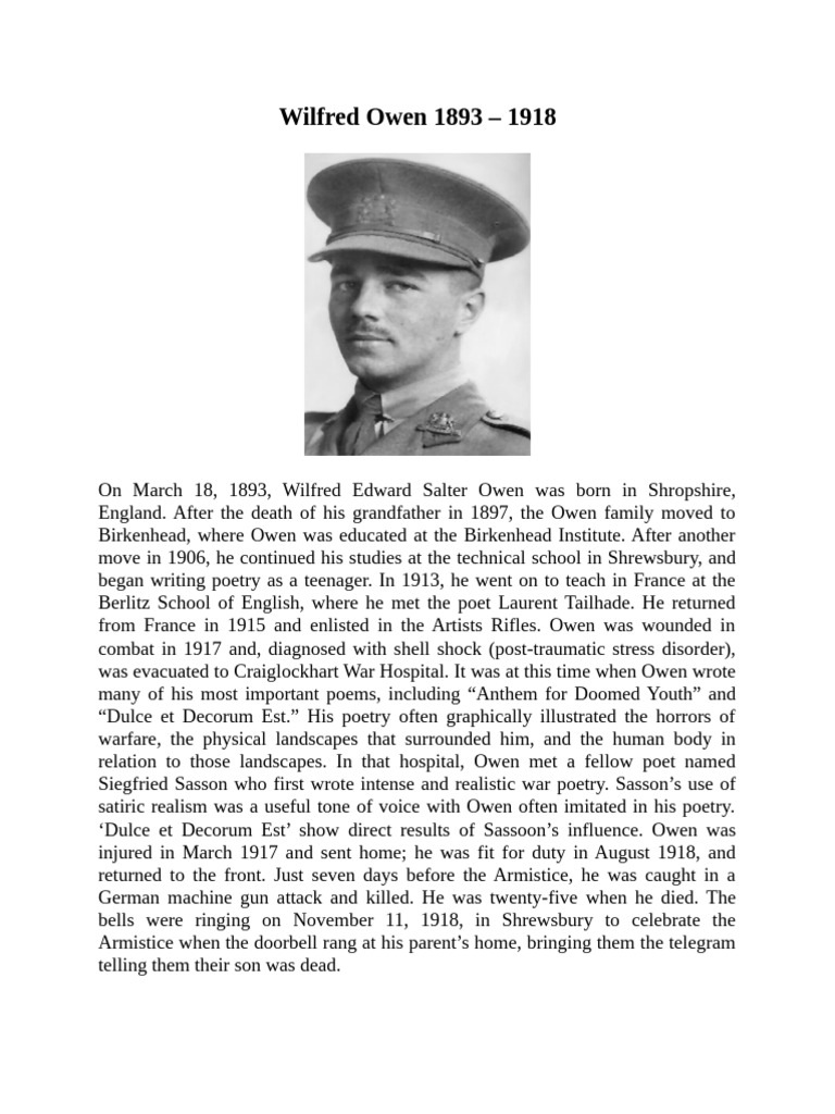 Wilfred Owen Dulce Et Decorum Est | PDF | Poetry