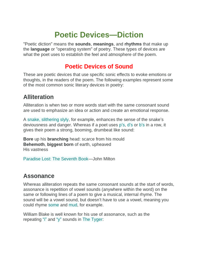 Understanding Poetic Devices and Diction | PDF | Poetry | Metre (Poetry)