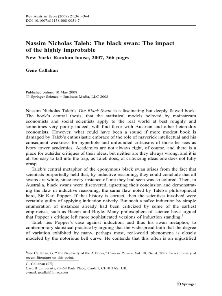 Nassim Nicholas Taleb The Black Swan The | PDF | Karl Popper ...