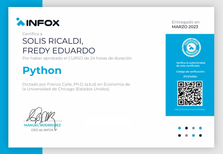 Certificado - Python - Solis Ricaldi | PDF