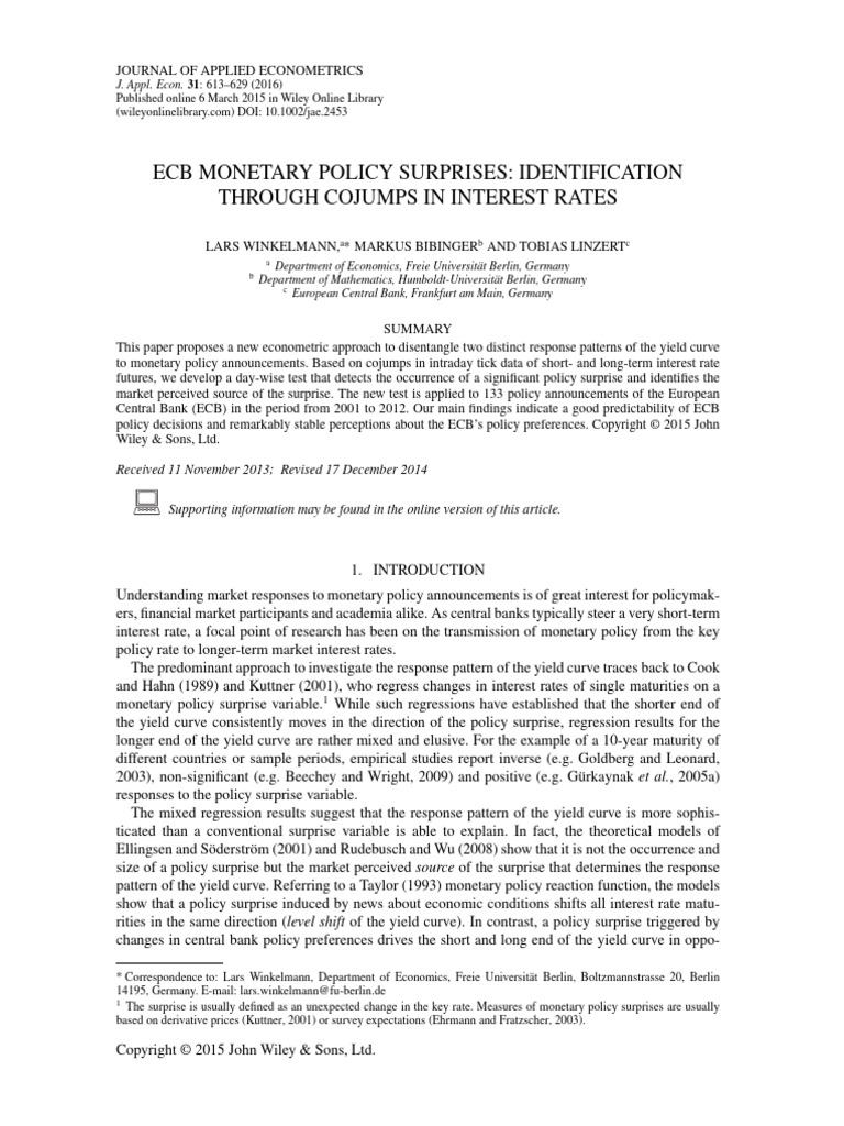 Ecb Monetary Policy Surprises: Identification Through Cojumps in ...