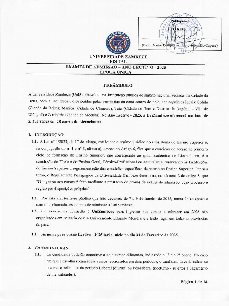 Edital 2025 UniZambeze | PDF