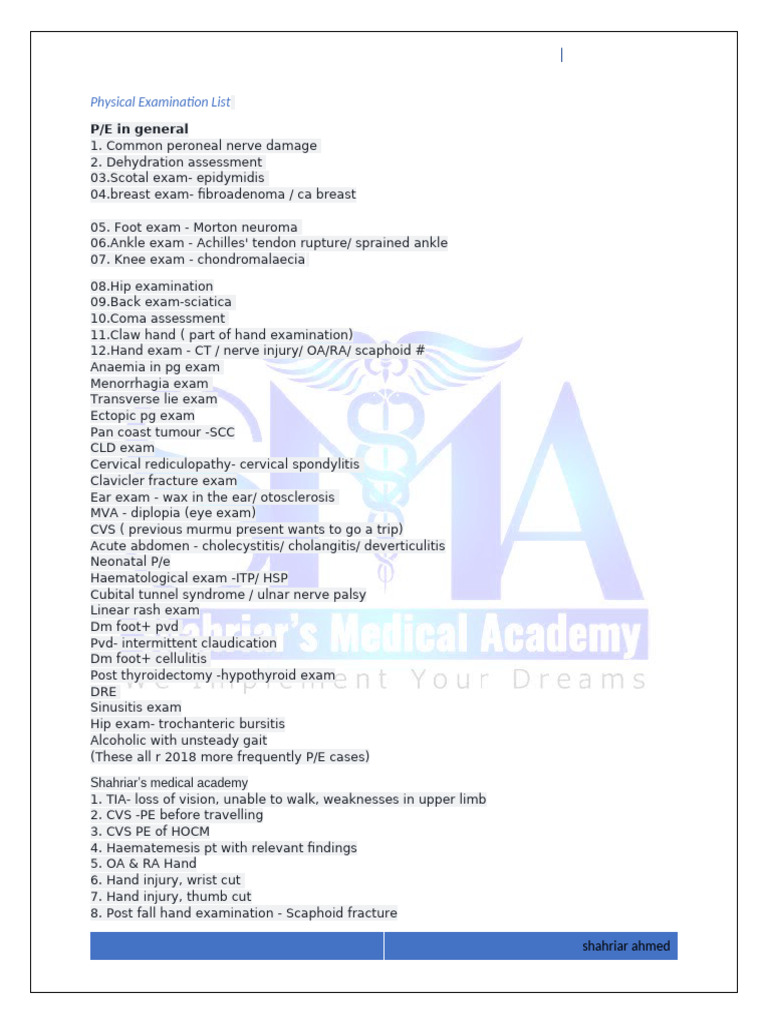 PE - Physical Examination List | PDF | Musculoskeletal System ...