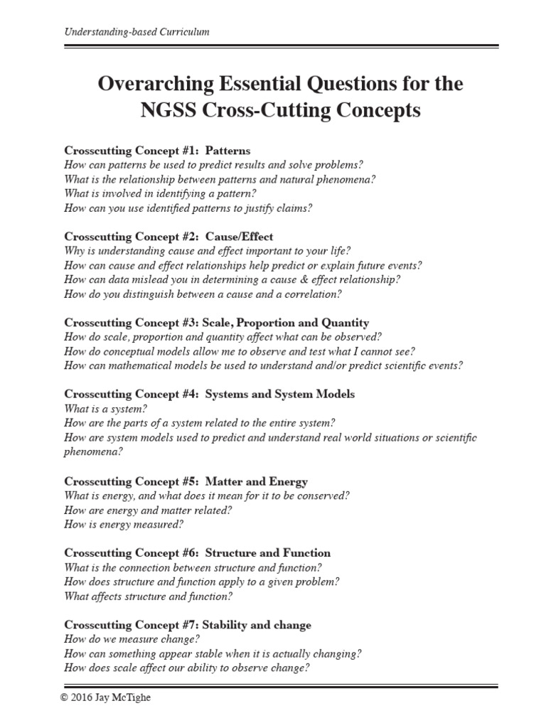 NGSS Overarching EQs and Guiding Questions | PDF | Earth | Conceptual Model