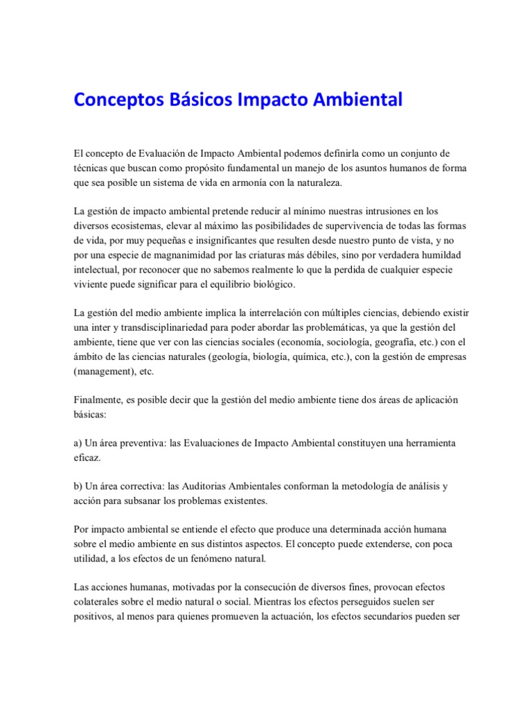 Conceptos Basicos de Impacto Ambiental | PDF | Degradación ambiental ...
