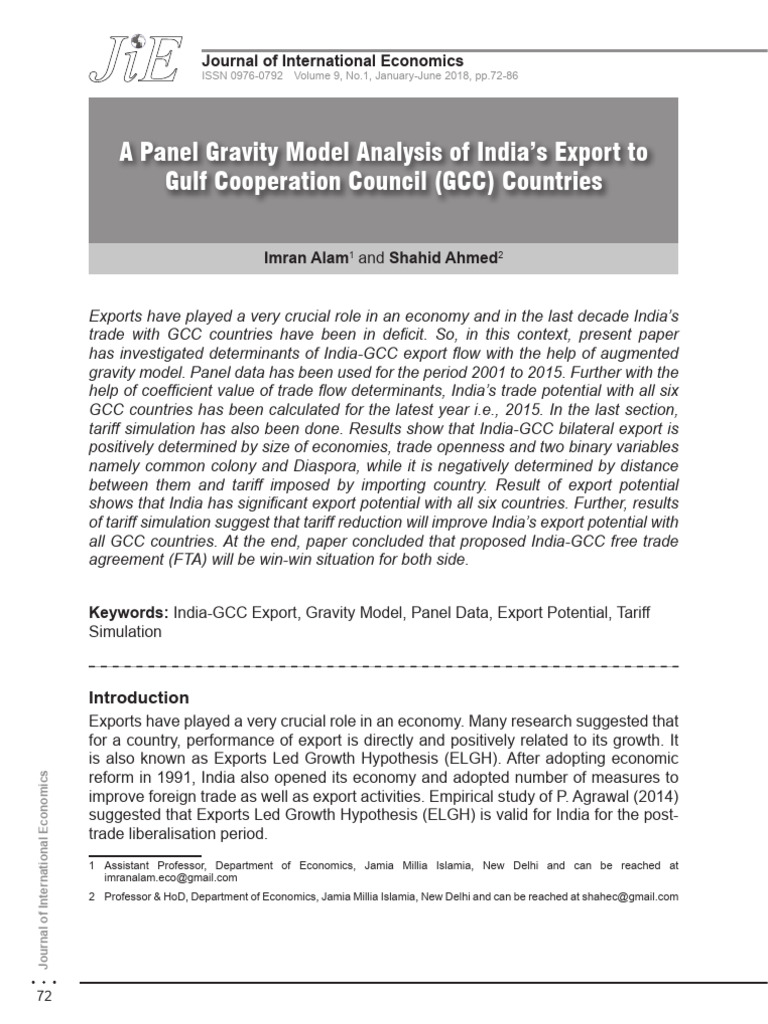 2018 A Panel Gravity Model Analysis of India's Export To GCC Countries ...