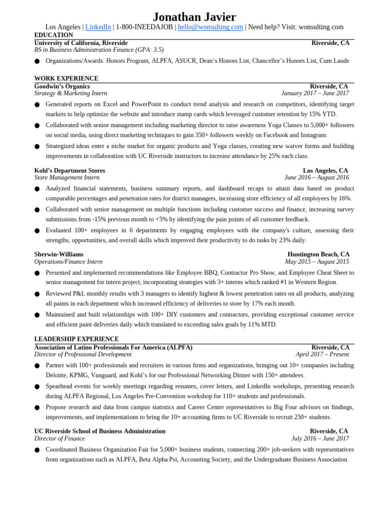 Jonathan's Resume (Student Example) | PDF | Business Economics | Business