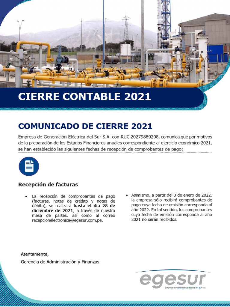 Comunicacion de Cierre Contable 2021 | PDF