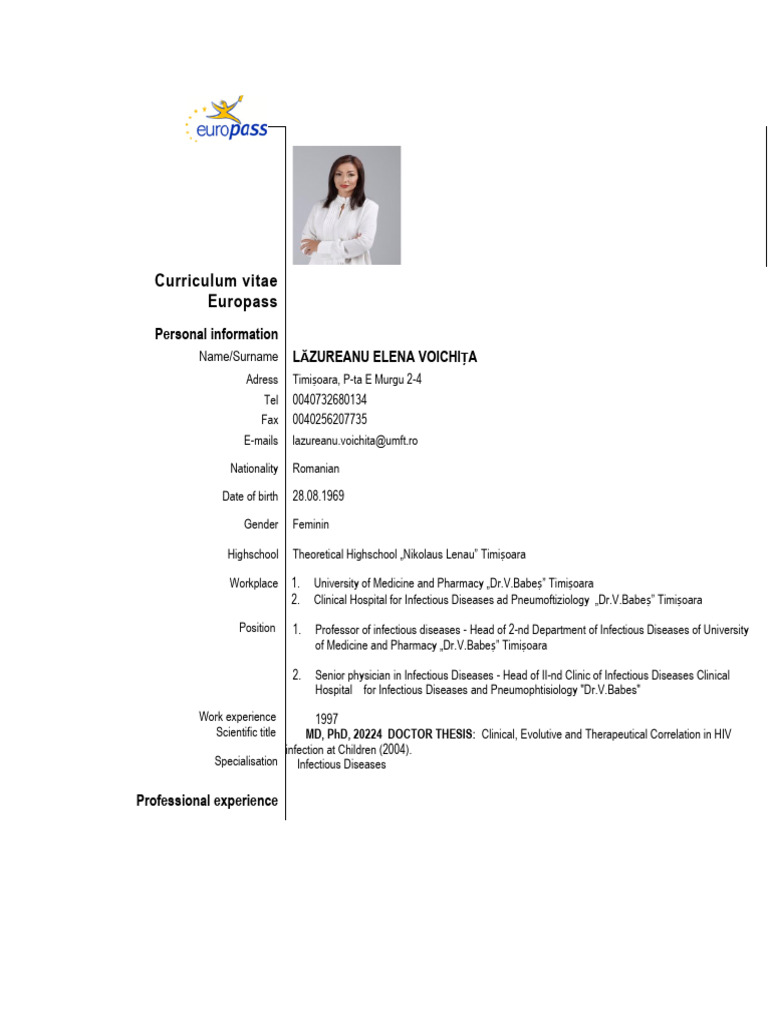 Elena Voichița Lazureanu CV | PDF | Pharmacy | Medicine