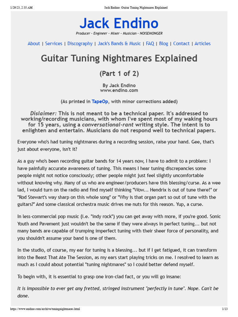 Jack Endino - Guitar Tuning Nightmares Explained | PDF | Harmonic | Guitars
